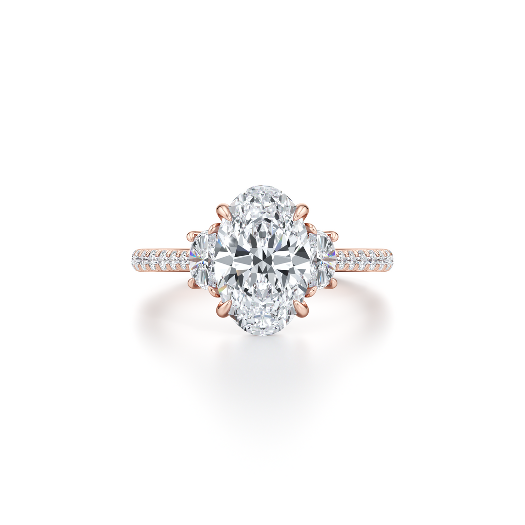 Chelsea Half-Moon Three Stone One Row Lab Diamond Engagement Ring ...